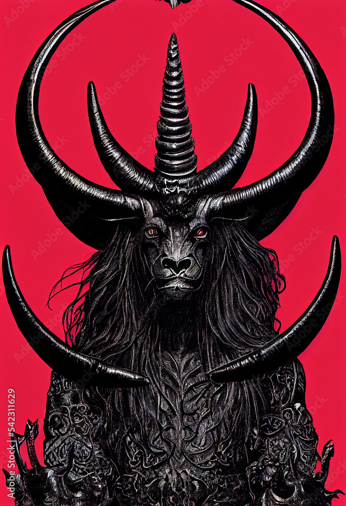 Baphomet demon king gothic engraving illustration red background Stock ...