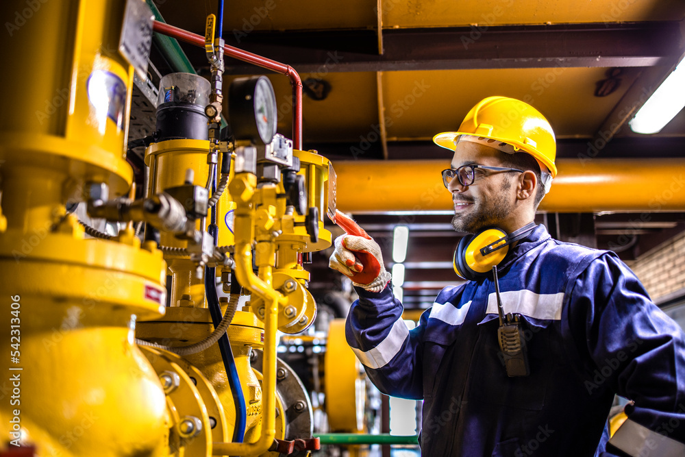 Heating plant engineer controlling gas consumption and temperature ...