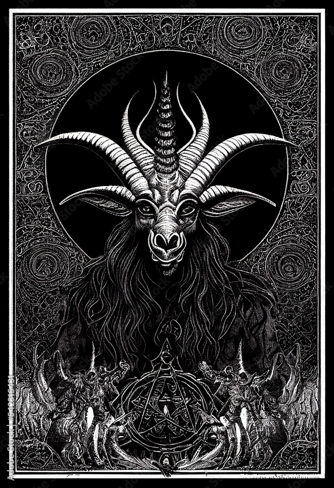 Baphomet gothic engraving illustration filigree background generated by ...