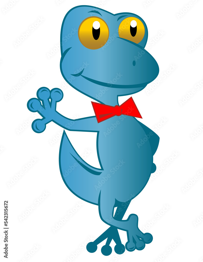 illustration of a cartoon gecko with bow tie standing isolated on white ...