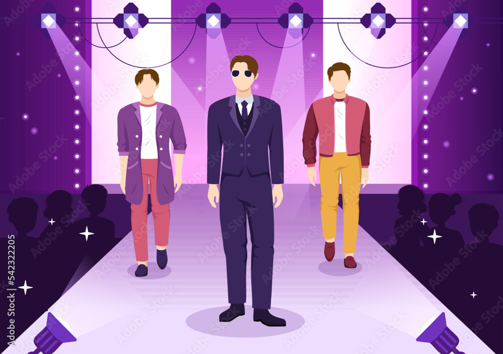 Fashion Men Show with Catwalk Male Models Display Clothes on Runway in ...