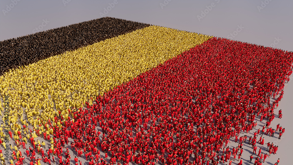A Crowd of People coming together to form the Flag of Belgium. Belgian ...