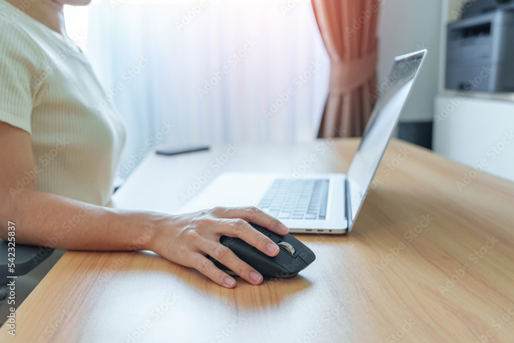woman hand using ergonomic vertical mouse during working on Adjustable ...