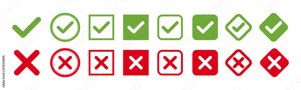 set green approval check mark and red cross icons, checklist signs ...