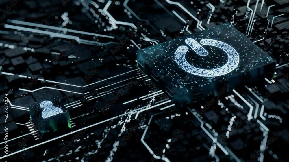 Activate Technology Concept with power symbol on a Microchip. White ...