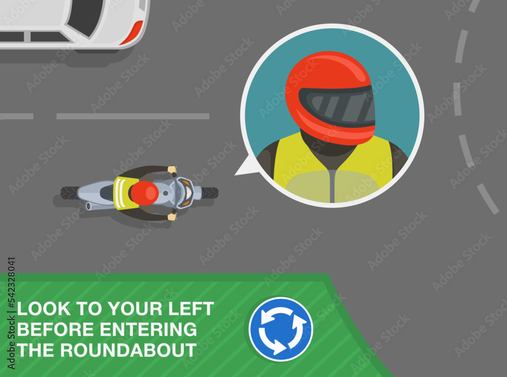 Safe motorcycle riding rules and tips. Look to your left before ...