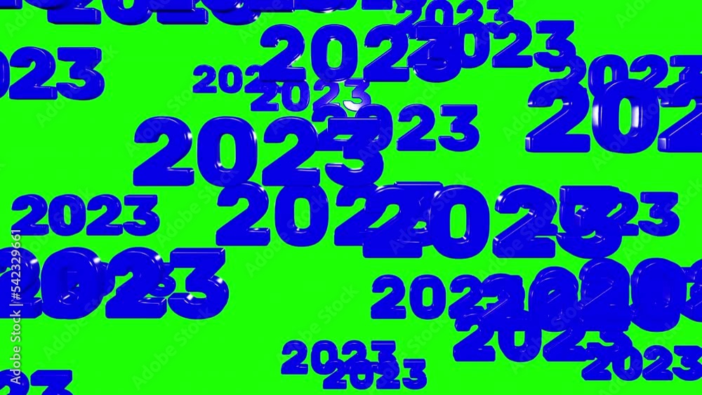 Blue happy new year 2023 text fall down isolated on green background ...