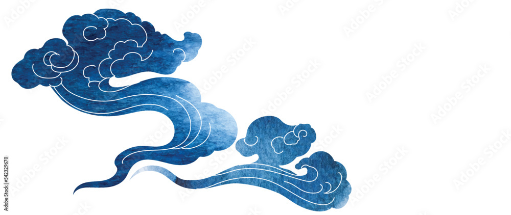 Blue brush stroke texture with Japanese chinese cloud pattern in ...