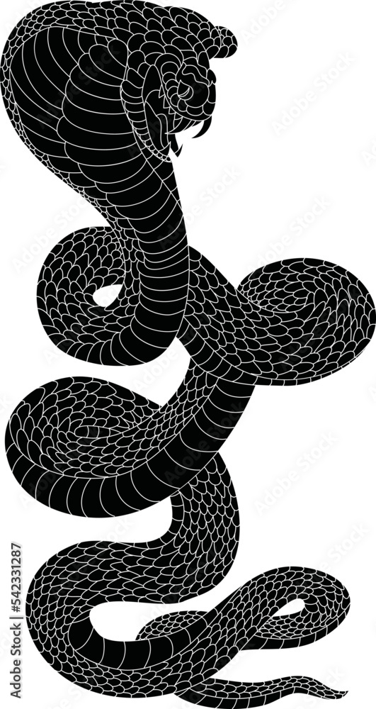 snake cobra tattoo style Cobra vector. king Cobra snake with mouth open ...