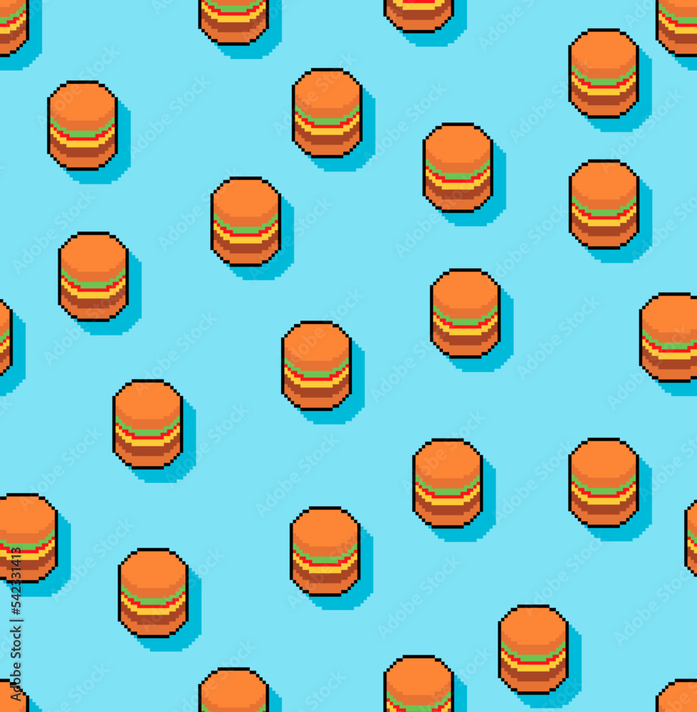 Burger pixel art pattern seamless. Hamburger 8 bit background ...