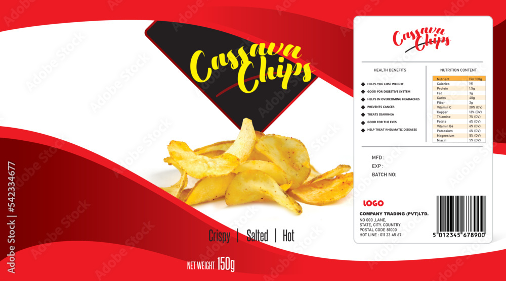 Packaging Design for Cassava chips Stock Vector | Adobe Stock
