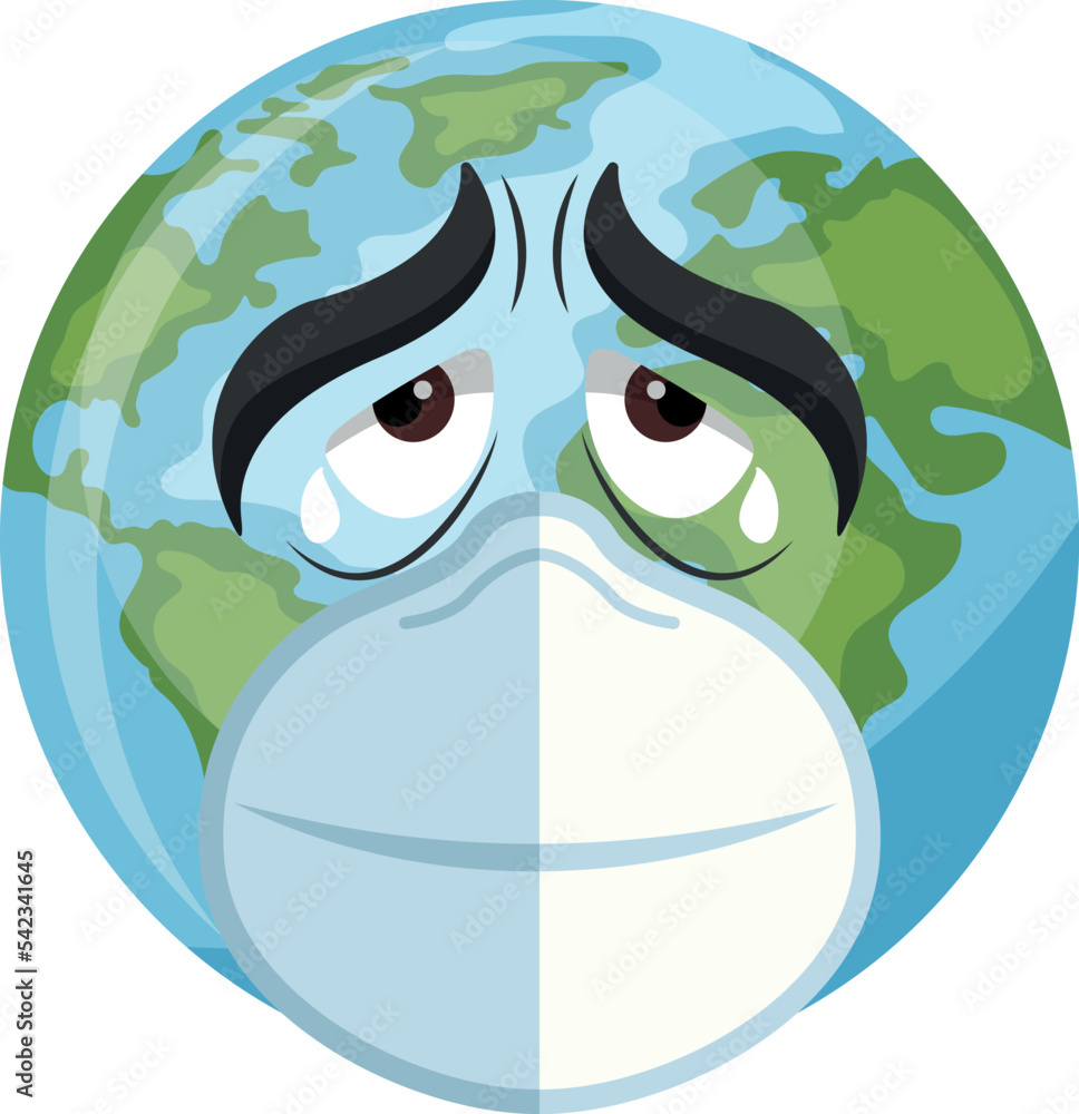 Design of Planet Earth Cartoon sad with mask for Earth Day, National ...