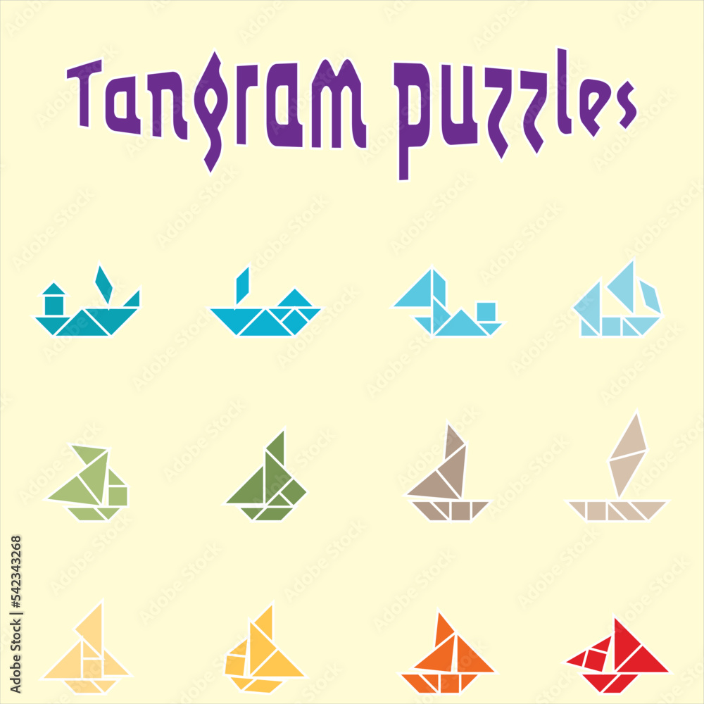 Tangram (Chinese dissection puzzle), people. Set of cards for kids ...