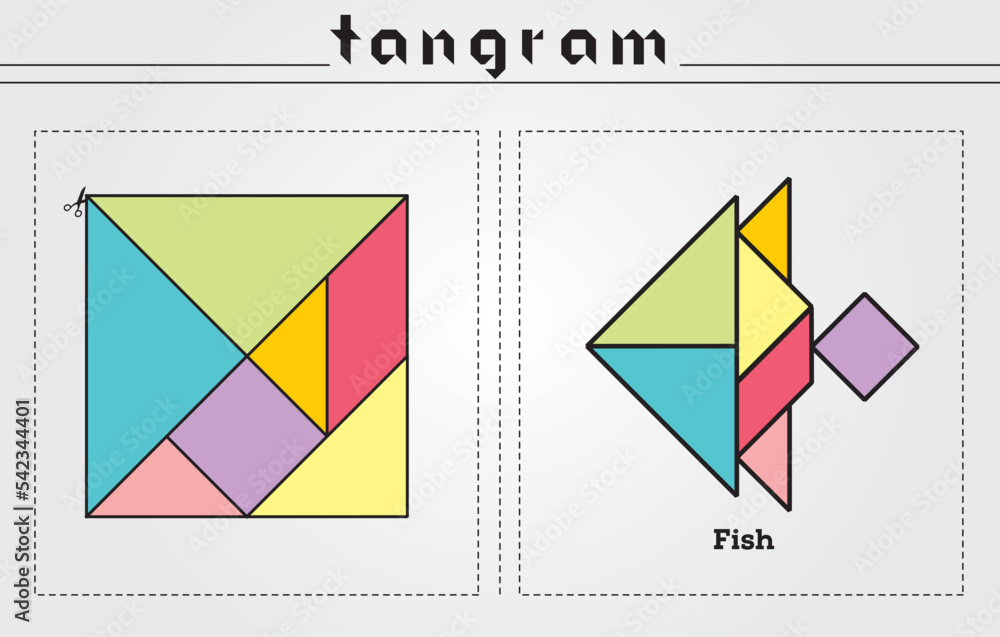 Colorful set of tangram game icons made with geometry shapes in ...