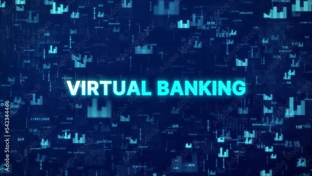 VIRTUAL BANKING Concept over animated stock market background with ...