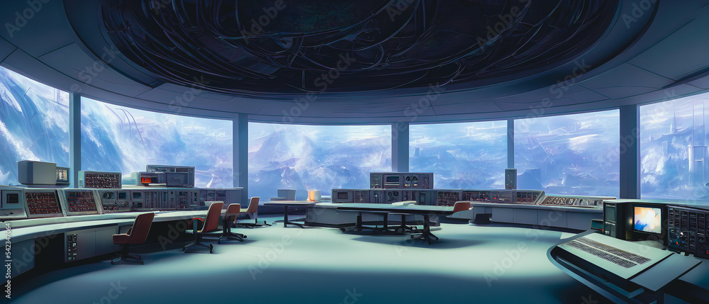 Artistic concept illustration of a futuristic control room of power ...