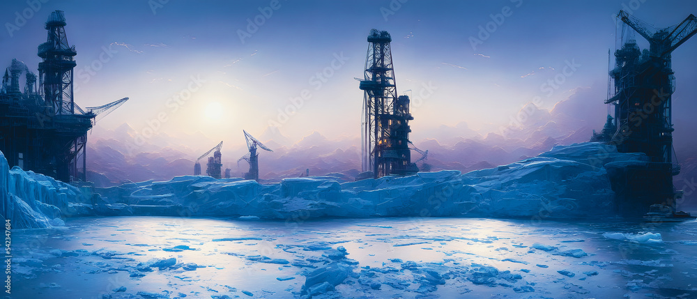 Artistic concept illustration of a oil rig construction, background ...