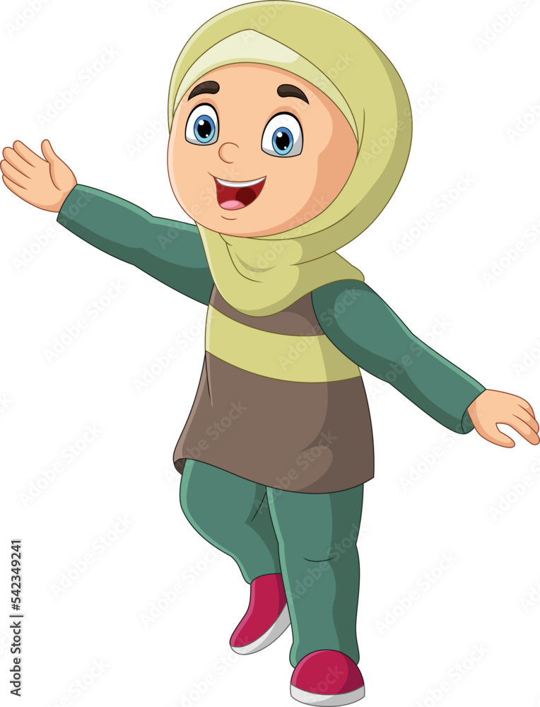 Cartoon happy muslim girl dancing Stock Vector | Adobe Stock