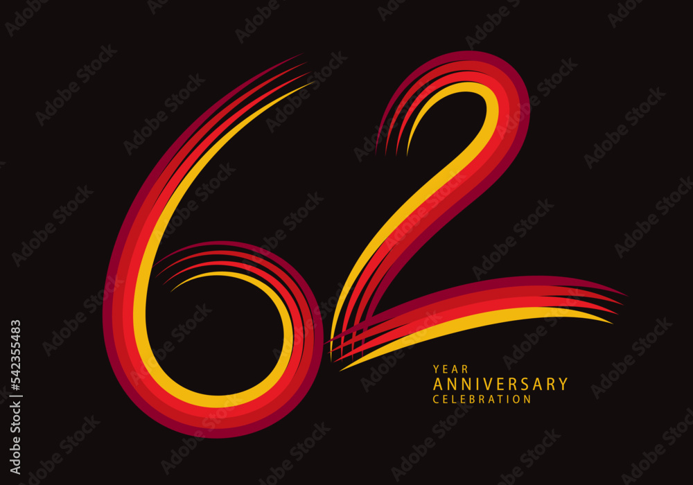 62 years anniversary celebration logotype red line vector, 62th ...