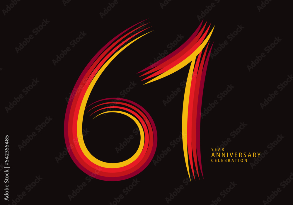61 years anniversary celebration logotype red line vector, 61th ...