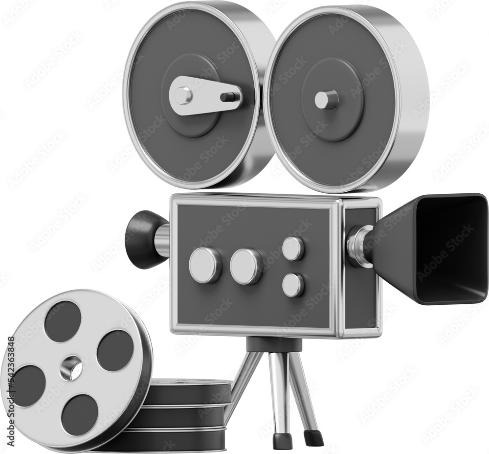 Vintage black cartoon style movie camera. Funny retro video camera. 3D ...