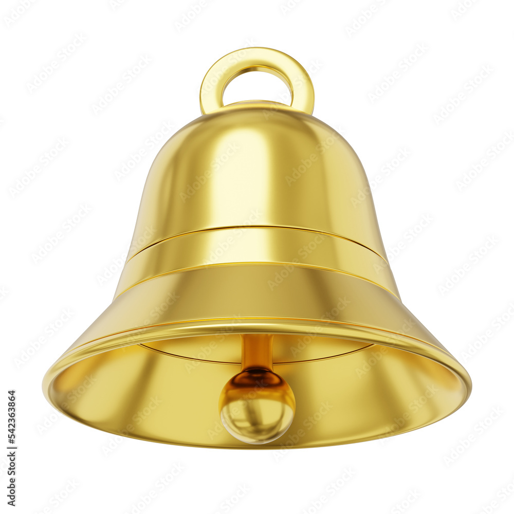 Bell metal gold, notification symbol. 3D rendering. PNG icon on ...