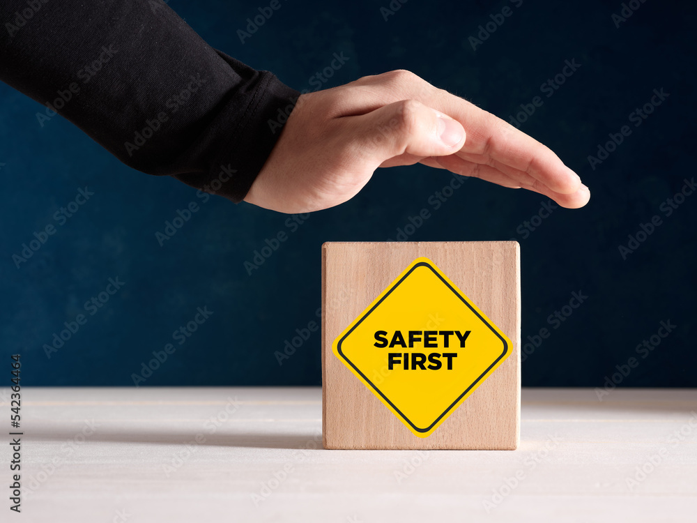 Work safety, caution, work hazards, danger surveillance and zero ...