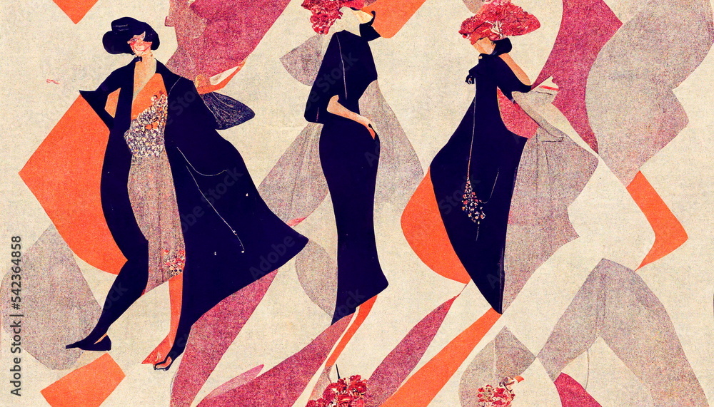 1920s fashion illustration texture surface with modern futuristic ...
