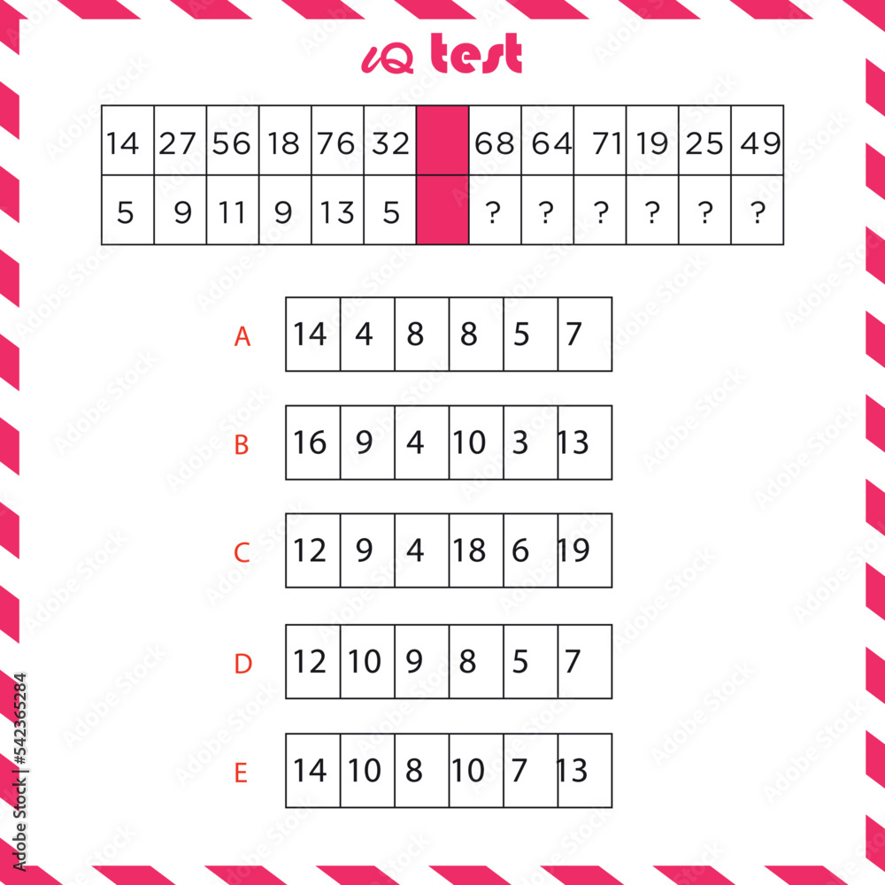 IQ test. Choose correct answer. Set of logical tasks composed of ...