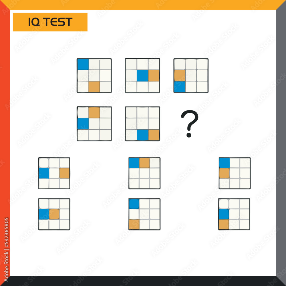IQ test. Choose correct answer. Set of logical tasks composed of ...