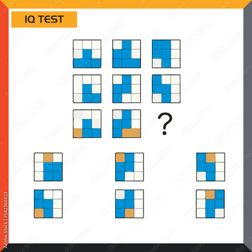IQ test. Choose correct answer. Set of logical tasks composed of ...