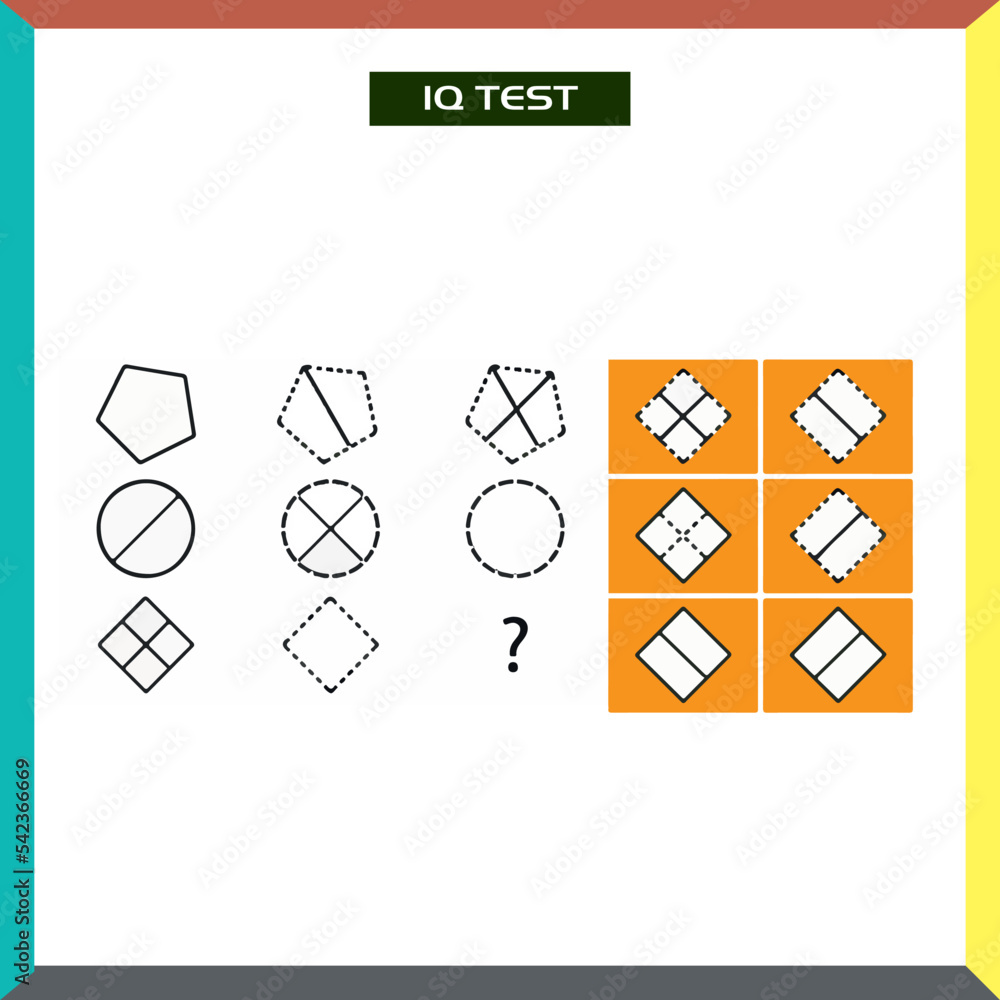 IQ test. Choose correct answer. Set of logical tasks composed of ...