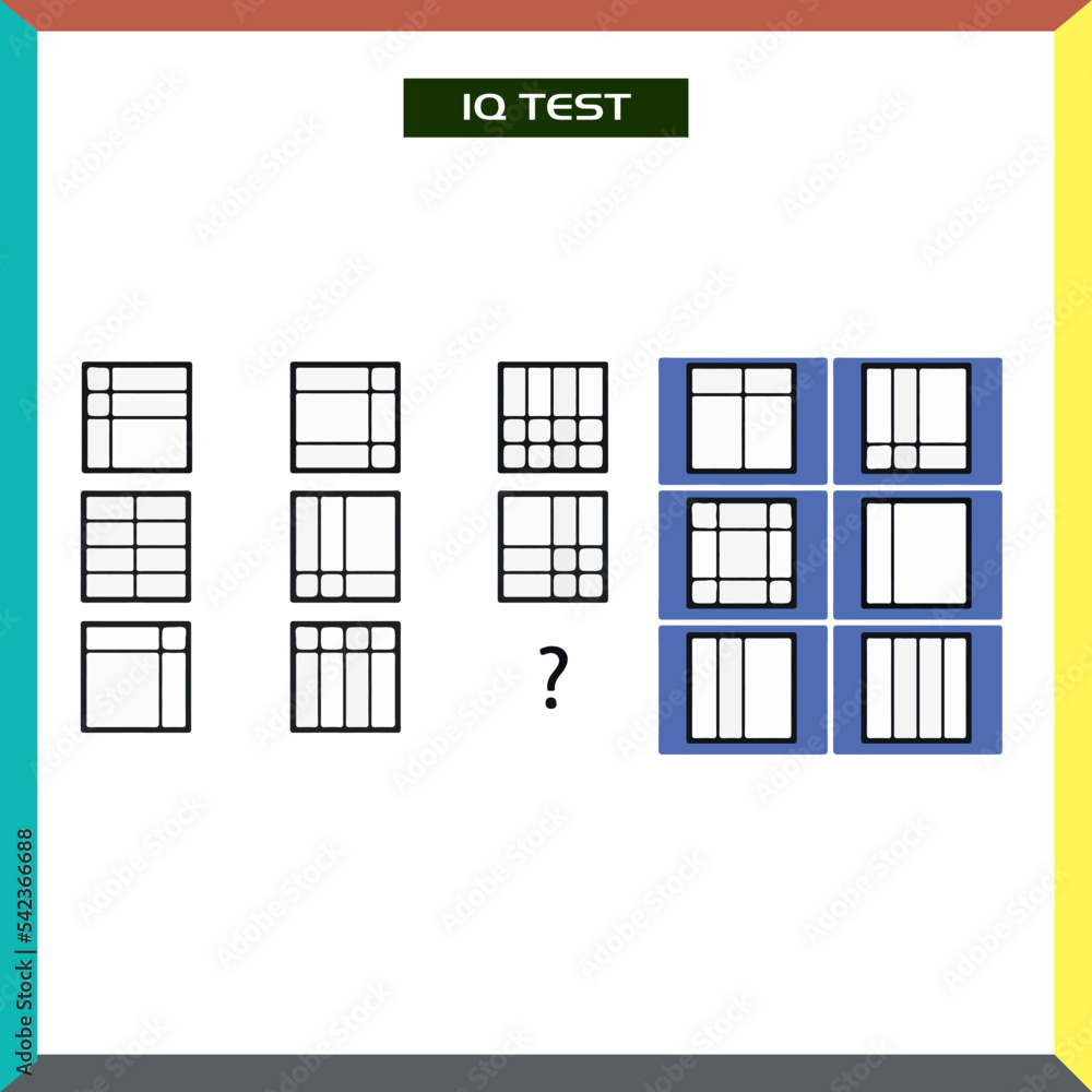 IQ test. Choose correct answer. Set of logical tasks composed of ...