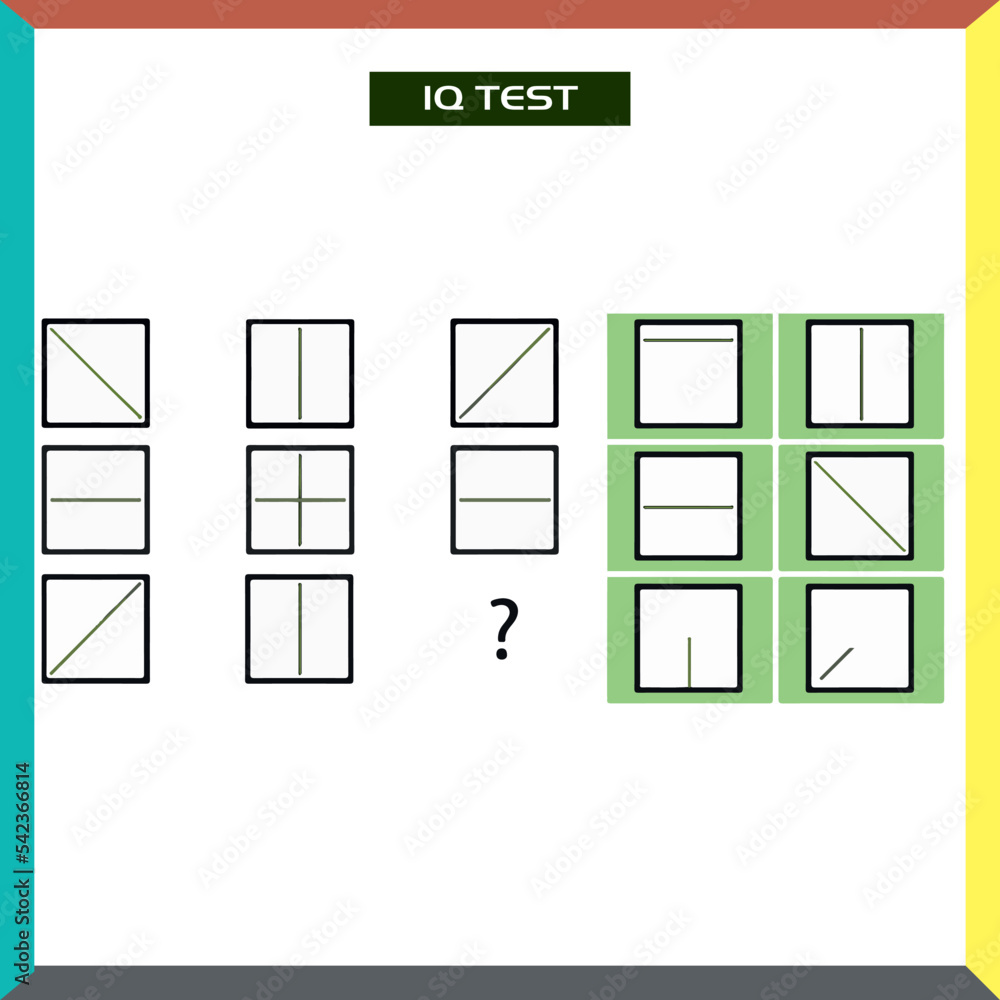 IQ test. Choose correct answer. Set of logical tasks composed of ...