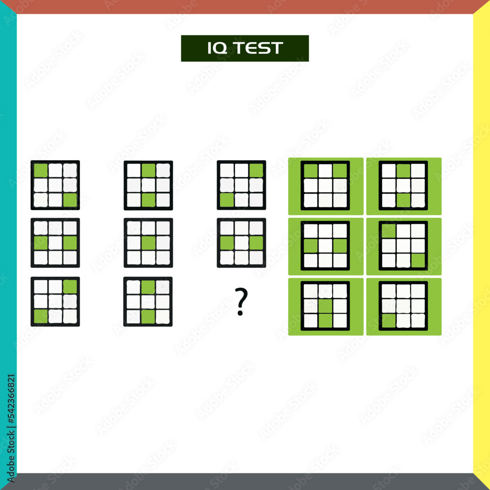 IQ test. Choose correct answer. Set of logical tasks composed of ...