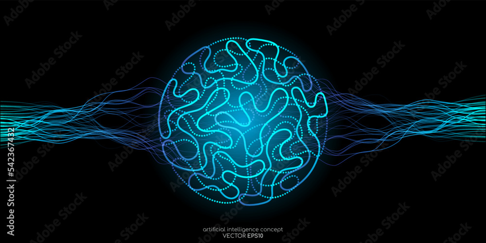 Vector illustration left right human brain blue light and neural ...