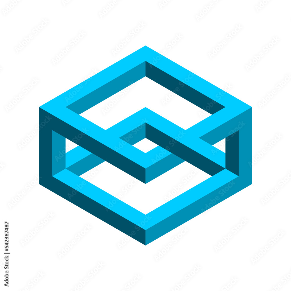 Blue impossible rectangle. Esher penrose geometric object. 3D Isometric ...