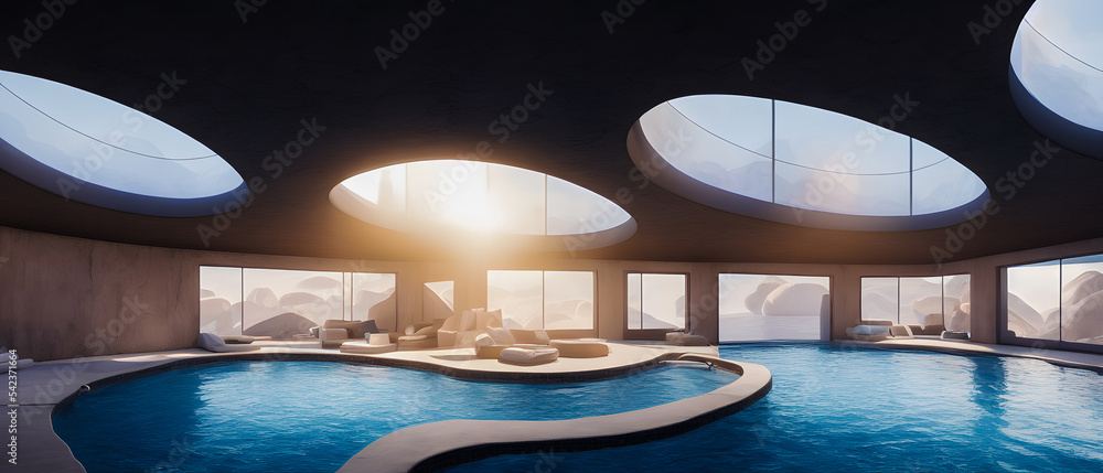 Artistic concept painting of a modern swimming pool interior Stock ...