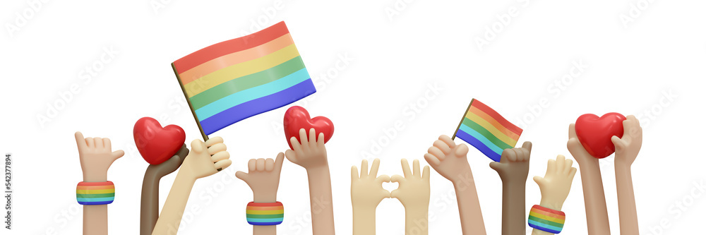 3D Rendering of hand protesting for pride parade concept of support and ...