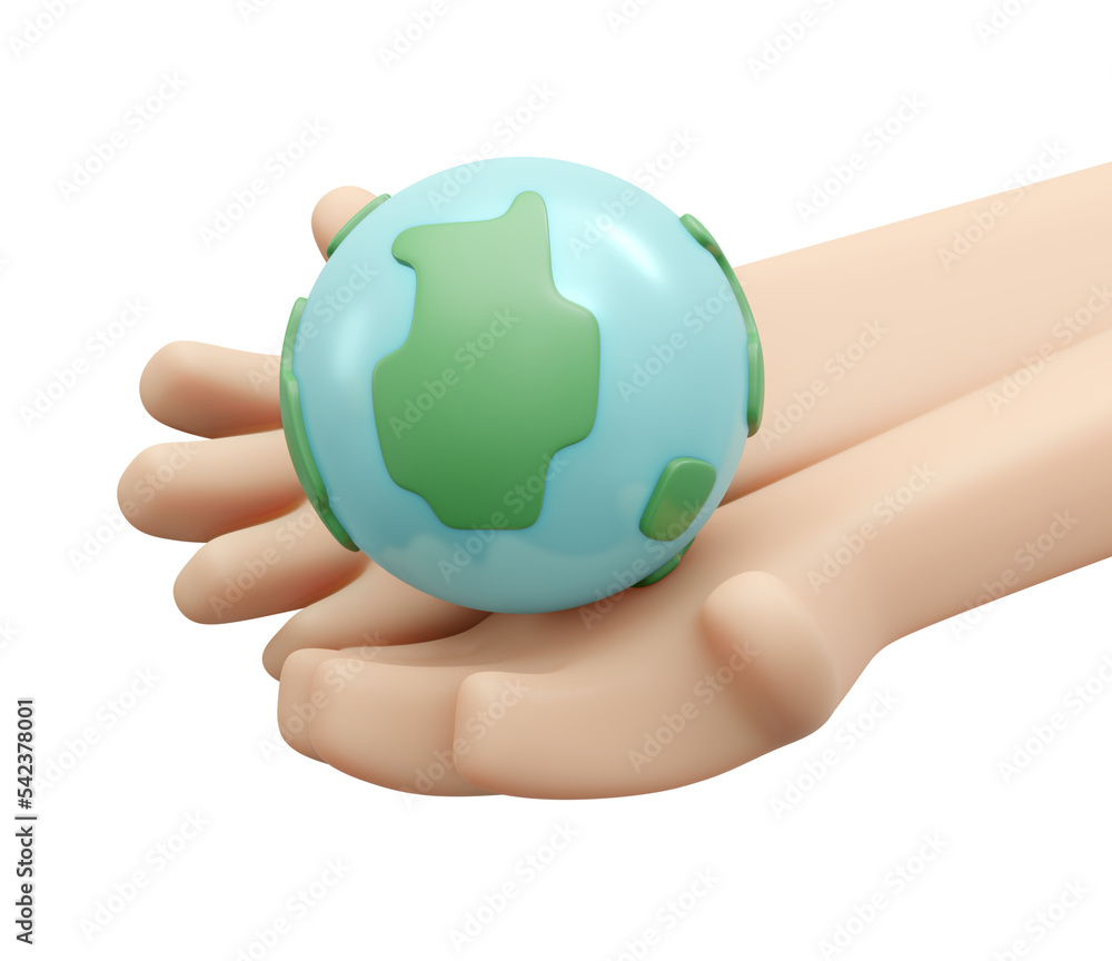 3D Rendering of hand holding earth icon concept of World Environment ...