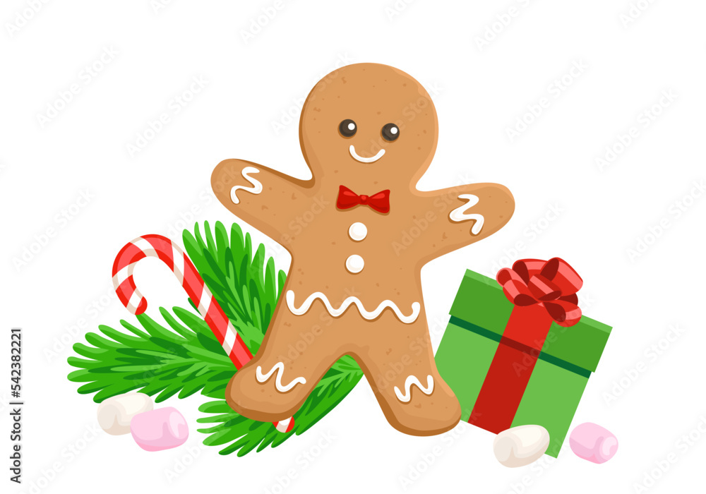 Gingerbread Man. Christmas vector cartoon illustration. Festive design ...