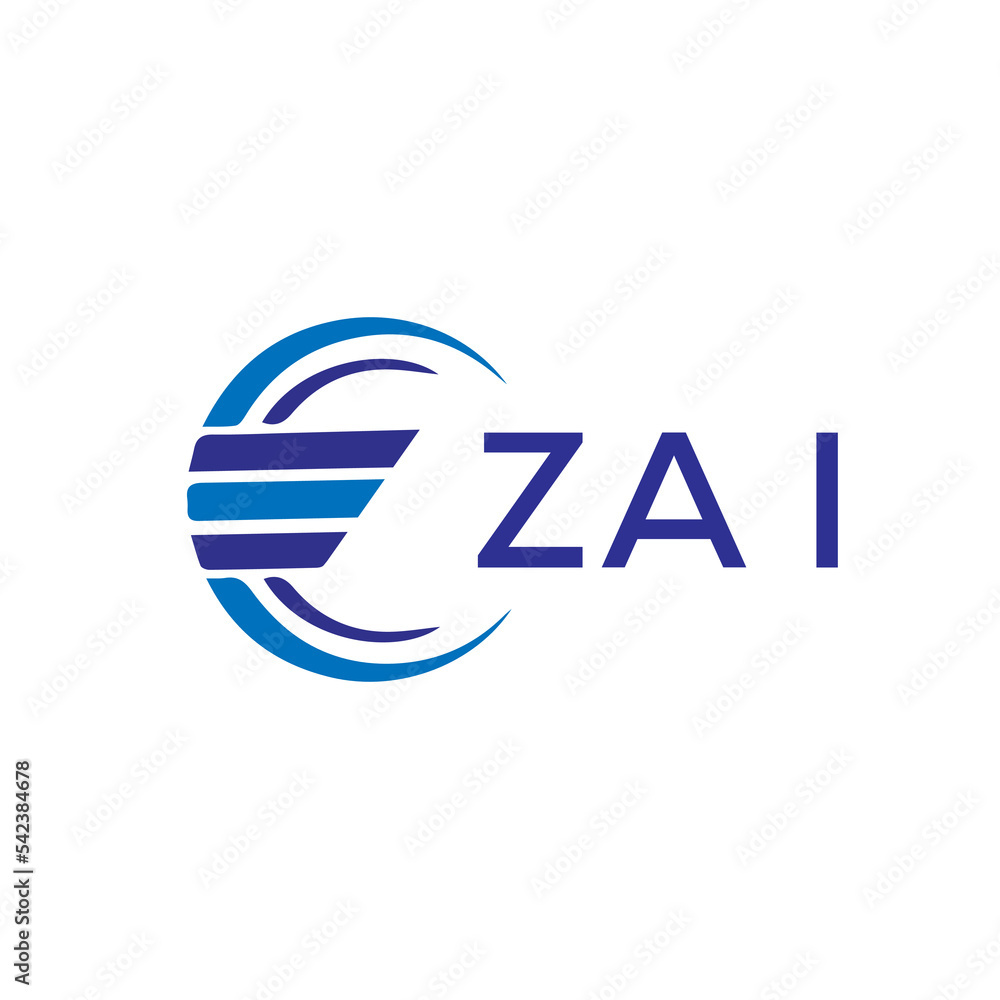 ZAI letter logo. ZAI blue image on white background. ZAI vector logo design for entrepreneur and ...
