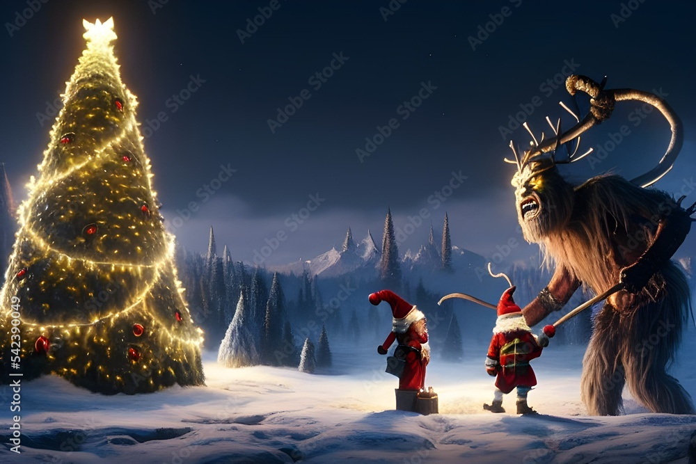 Grinch the Dark elf christmas celebration scene 3d illustration 3d ...