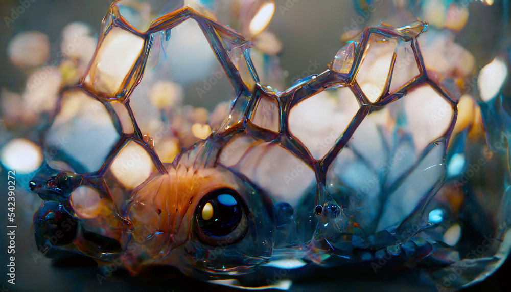 Imaginary picture of cell organelles seen at microscope, with a ...