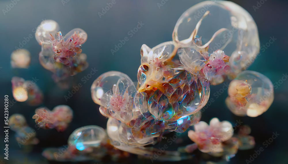 Imaginary picture of cell organelles seen at microscope, with a ...