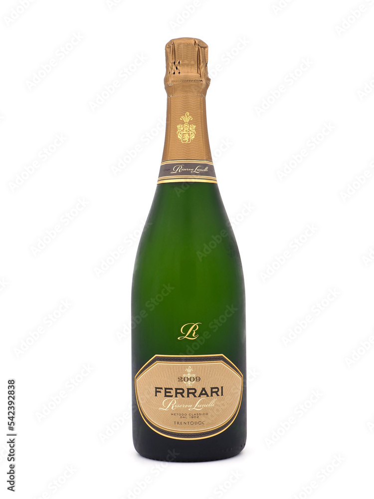 ROME, ITALY-OCTOBER 31, 2022. Bottle of Ferrari Spumante 2009 isolated ...