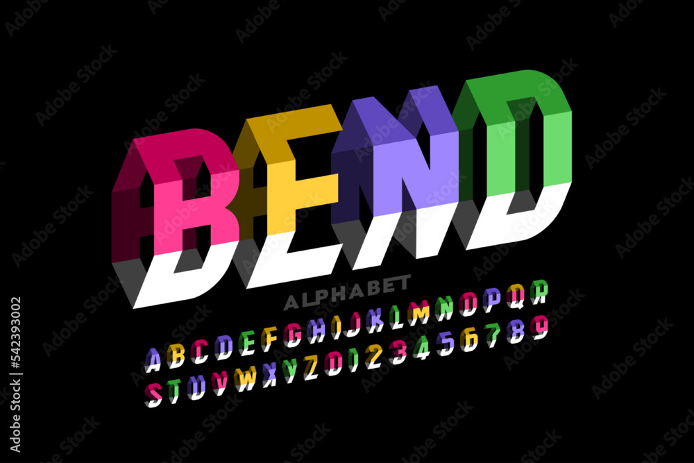 Bending 3D style font design, alphabet letters and numbers vector ...