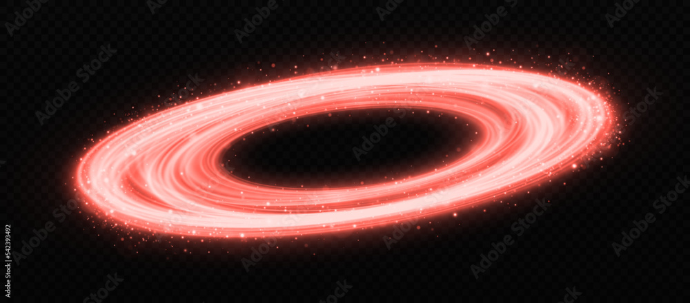 Luminous red circle ring of particles. Glowing fire lines effect. Magic ...