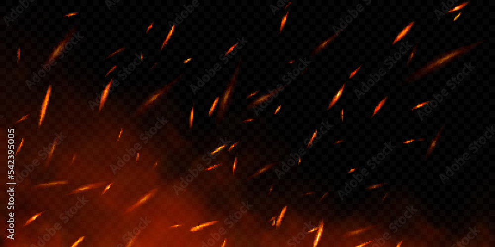 Realistic fire sparks on transparent background. Vector illustration of ...
