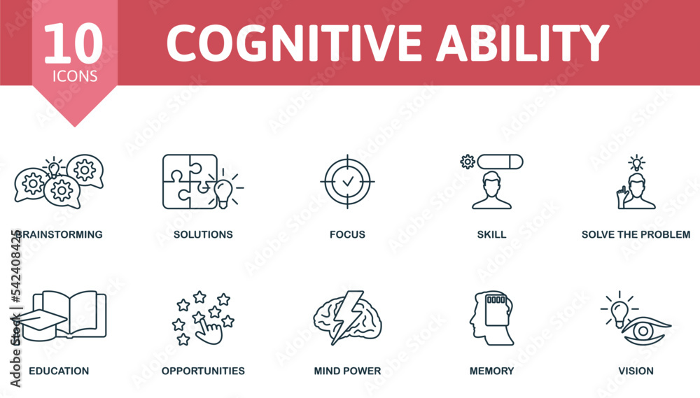 Cognitive Ability icon set. Monochrome simple Cognitive Ability icon ...
